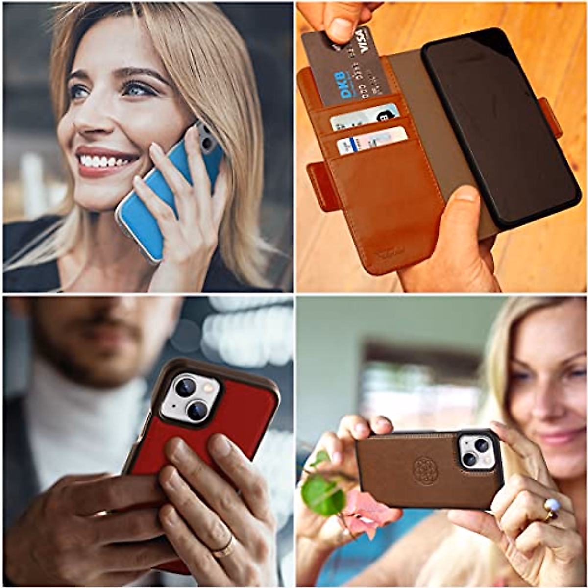 Dreem Fibonacci 2-in-1 Wallet Case for Apple iPhone 13 - Luxury Vegan Leather, Magnetic Detachable Shockproof Phone Case, RFID Card Protection, Magsafe Compatible - Black