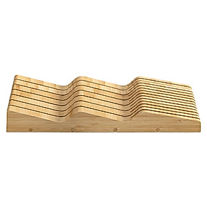 Navaris In-Drawer Knife Block - Organizer with Slots for 13 Knives - Bamboo Storage Insert for Kitchen Drawers 5 15/16" Wide x 15 3/4" Deep x 2" High