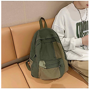 Lefe Liee vintage aesthetic canvas backpack for women men, hippie green small rucksack boho grunge bags, hemp lightweight day pack, casual daypack sage green japanese high y2k backpack