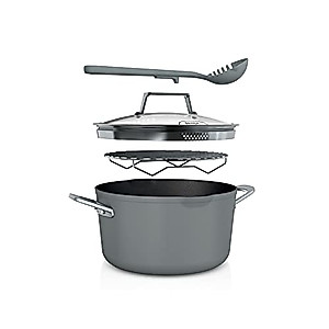 Ninja CW202GY Foodi NeverStick PossiblePot, Premium Set with 7-Quart Capacity Pot, Roasting Rack, Glass Lid & Integrated Spoon, Nonstick, Durable & Oven Safe to 500°F, Sea Salt Grey