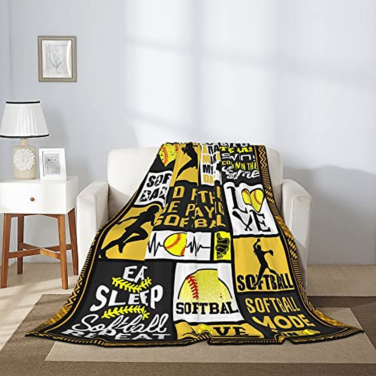 Softball Blanket 50''x60'' Softball Gift Blanket Super Soft Warm and Comfortable Throw Blanket for Fall Winter Spring All Season-1