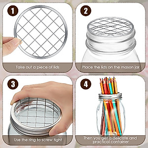 15 Pieces Mason Flower Jar Insert Lid for Wide Mouth Mason Canning Jars Metal Flower Lid Insert Mason Grid Flower Organizer Lid Insert Mason Jar Lids with Straw Hole