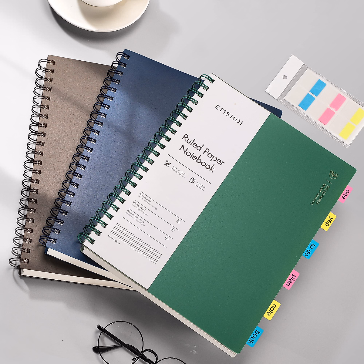 EMSHOI A4 Spiral Notebook College Ruled, 11.2" X 8.27", 150 Sheets/300 Pages, 100gsm Thick Lined Journal, Waterproof Softcover, Twin-Wire Binding, for School Work Business Writing, Gifts - Green