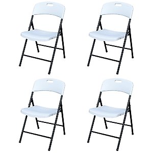Peakform Fully Assembled Durable Ergonomic Lightweight Plastic Foldable Chair with Metal Frame for Indoor or Outdoor Use, 4 Pack, White