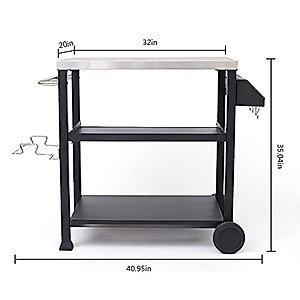 NUUK Three-Shelf Movable Outdoor Dining Cart Table, 20" x 32" NSF Stainless Steel Commercial Multifunctional Heavy Duty Kitchen Food Prep Worktable on Wheels