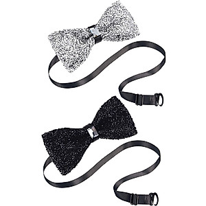 2 Pieces Rhinestone Bow Ties Banquet Bowties Men's Pre-tied Bow Ties for Wedding and Parties (Black and Silver)