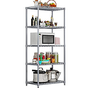 INGIORDAR 5-Shelf Metal Shelving Storage Unit with Adjustable Legs Wire Organizer Rack for Bathroom Kitchen Garage,(Silver，29.5 "L x 13.8" W x 62.2 "H)