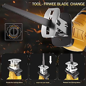 Reciprocating Saw Compatible with DeWalt 20V Battery, Cordless Recipro Saw, 0-3500SPM Variable Speed, Tool-free Blade Change, Electric Reciprocating Saw 4 Saw Blades Kit for Wood/Metal/PVC Cutting