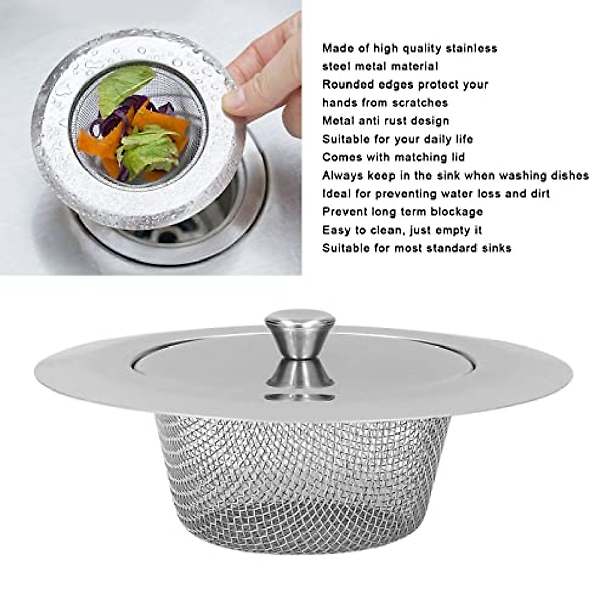 Kitchen Sink Strainer,2pcs Sink Strainer Stainless Steel Rust Proof Sink Stopper Filter with Lids for Kitchen Sink Drain