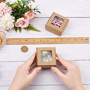 BENECREAT 30 Packs 2.5x2.5x1.2 Square Brown Kraft Paper Boxes Gift Candy Boxes with Clear Window for Wedding Party Favor Treats, Bakery and Jewelry, Festival Gift Packaging