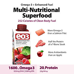 EO3 Omega-3 Multi-Nutritional Fruit Smoothie | 100% Cod Liver Oil | Whey Protein, Vitamins, Antioxidants| Gluten Free, No Added Sugar, No Preservatives | Ready-to-Drink | 6 Pack, 8.4 Fl Oz