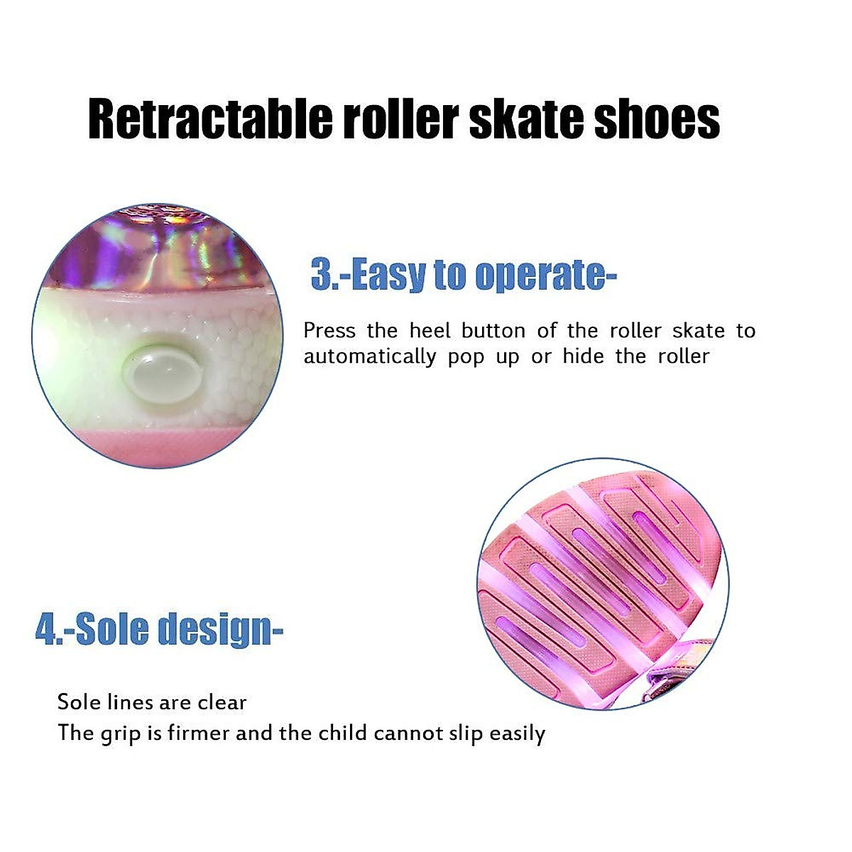 qyy Led Rechargeable Single Wheel Roller Shoes, Single Wheel Retractable Roller Skates Shoes Roller Sneakers for Unisex Girls Boys Beginners GiftPink-USA 13