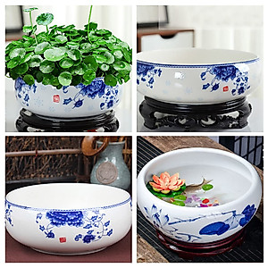 Happyyami House Plants Indoors Live Blue and White Floral Planter Flower Pot with Stand Orchid Pots Bonsai Holder Flower Bowl Garden Decorations for Garden Landscape Office House Plants