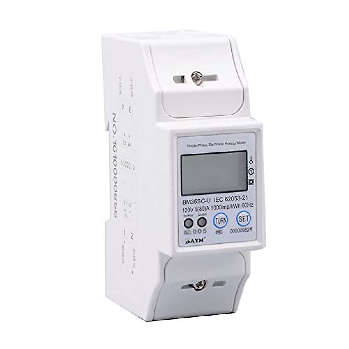 BAYM® 5(80) A 120V 60HZ Single Phase Din Rail Digital Modbus Smart Remote KWH Watt Hour Din-Rail Energy Meter LCD with Button 80A