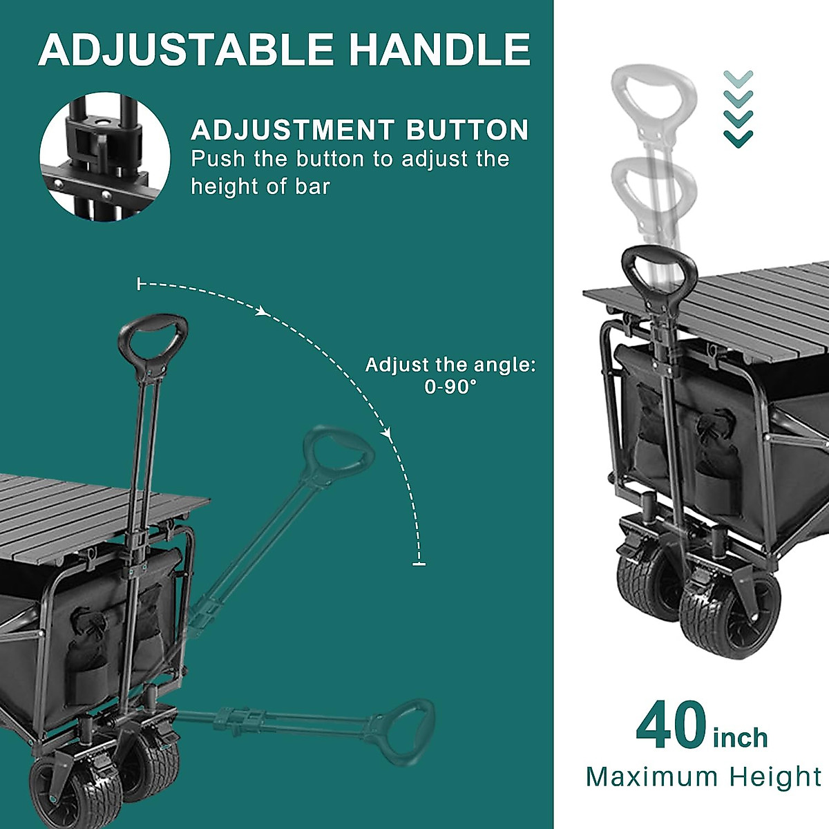 Collapsible Beach Cart with Table, Foldable Wagon for Camping, Shopping, Sports, Gardening, and Fishing - Portable Folding Wagon Cart Large Capacity Extended Trailer