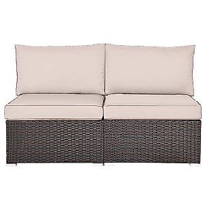 HAPPYGRILL 2PCS Patio Armless Sofa Set Outdoor Rattan Wicker Sectional Sofa Chairs with Cushions for Garden Balcony Patio Poolside