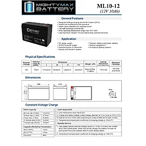 12V 10AH SLA Battery Replacement for Vision HP12-65W, HP 12-65W