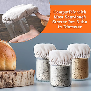 JIEYAO 4 Pcs Sourdough Starter Jar Cloth Covers, Elastic Bread Baking Cloth Cover, Reusable Sourdough Proofing Bowl Cover Breathable Cloth lid/Cap Kombucha Brewing Lids Supplies Fit 3-4 Inch Jar Mouth