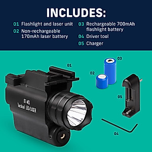 DefendTek Gun Flashlights - Rechargeable, Rail-Mounted Flashlight and Green Laser Light Combo for Shotgun, Pistol and Handgun - Gun Accessories & Weapons - DT-M3