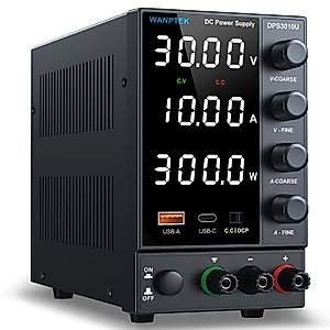DC Power Supply, Bench Power Supply with Encoder Knob, Adjustable Regulated Power Supply with 5V 3.6A USB & Type-C Quick-Charge, Variable Power Supply with Overcurrent Protection (0-30V 0-10A)