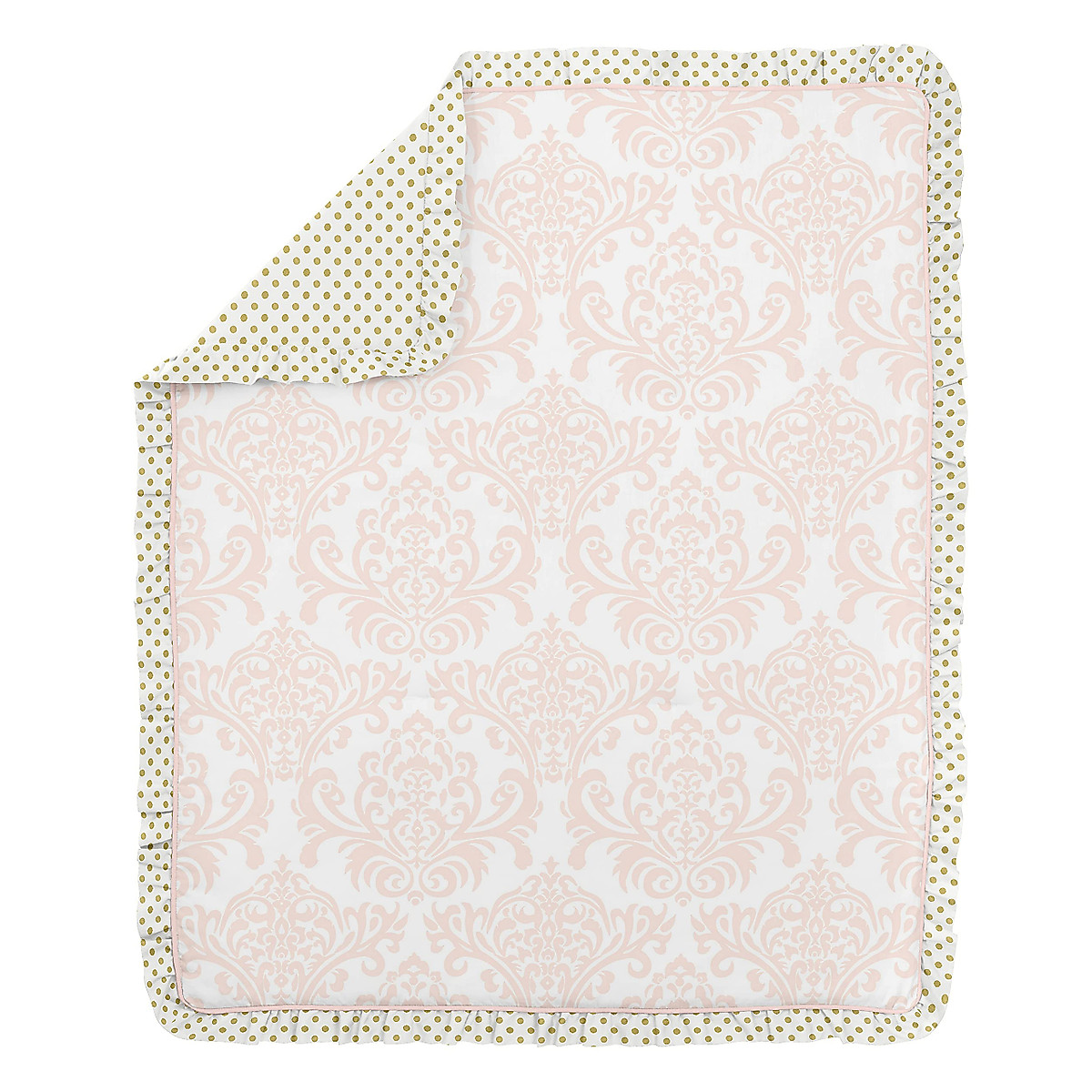 Sweet Jojo Designs Blush Pink White Damask and Gold Polka Dot Amelia Girl Baby Bedding 4 Piece Crib Set