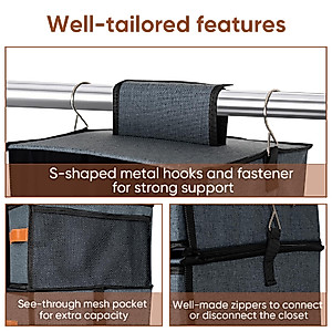 BinWhiz 12.6x12.6x44.1 Inch Hanging Closet Organizer and Storage Shelves, 6-Tier Shelf Clothes Organizers Bins with Drawers and Hooks for Closet Wardrobe Organization and Storage - Gray