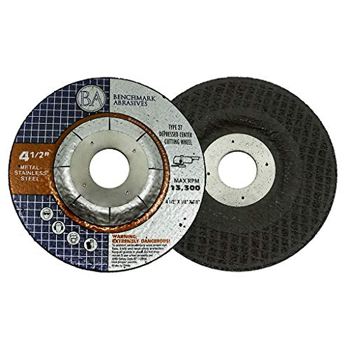 Benchmark Abrasives 4-1/2" T27 Pipeline Cutting & Light Grinding Wheel 1/8" Thick 7/8"Arbor, Metal Cutting Grinding Wheel, Angle Grinding Cutting Wheel Max. RPM 13,300-25 Pack