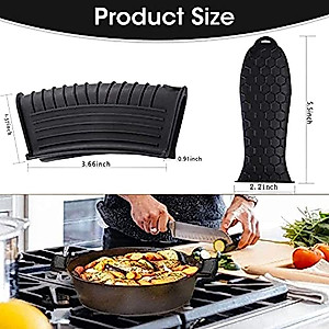 Silicone Hot Handle Holders Cover 4 Pack Cast Iron Skillet Handle Cover Pot Handle Holder Sleeve Non-Slip Heat Resistant Removable Potholder for Metal ​Frying Pans Aluminum Cookware Handles (Black)