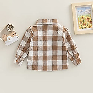 Toddler Baby Boy Girl Plaid Tops Long Sleeve Button Down Buffalo Plaid Flannel Shirts Kids Fall Winter Clothes (A Brown, 3-4 Years)