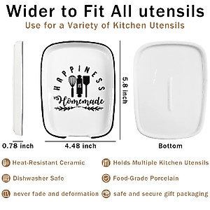 Ceramic Spoon Rest for Stove Top, Funny Happiness is Homemade White Spoon Holders for Kitchen Counter, Modern Farmhouse Kitchen Cute Decor