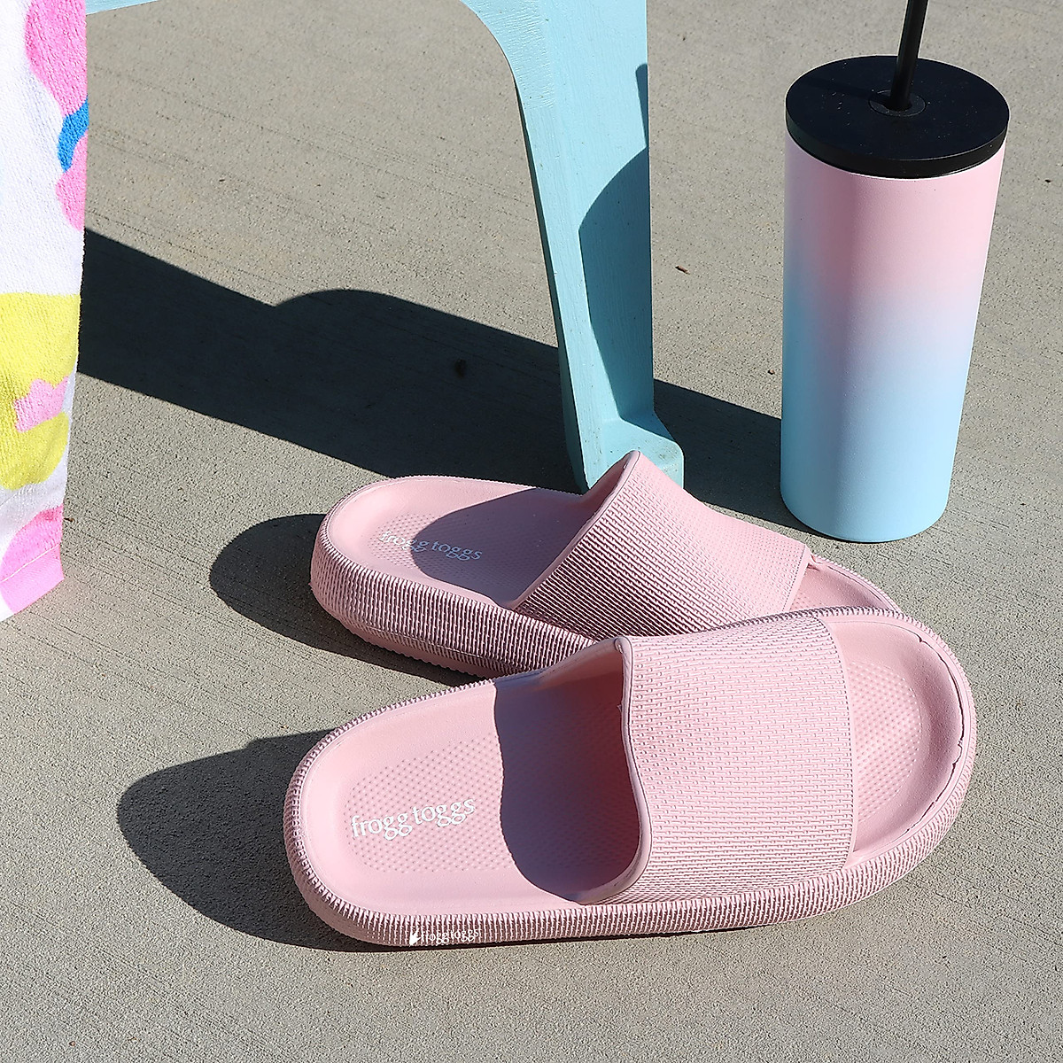 FROGG TOGGS womens Squisheez Comfort Pool Slide, Enjoy Walking on Millions of Tiny Air Bubbles athletic water shoes, Black, 9 US