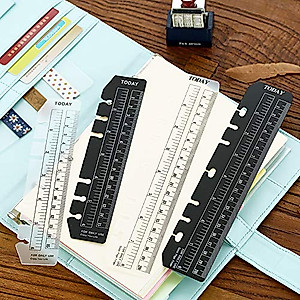JKJF 4 Pcs Plastic Page Marker Snap-in Bookmark Ruler Binder Ruler for A5 Size 6-Hole Notebook Filler - Clear and Black
