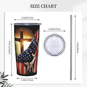 DEUASS American Christianity Cross Patriotic Flag 20oz Tumbler With Lid And Straw Stainless Steel Vacuum Insulated Coffee Travel Mug Thermal Cup For Outdoor