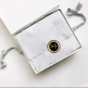 Mercei Thank You Stickers with Black Background and Wide Matte Gold-foil Ring; 4 Elegant Handwriting Font Designs; 500 pcs Classic Round Adhesive Labels per Roll; Wide for Personal and Business Use