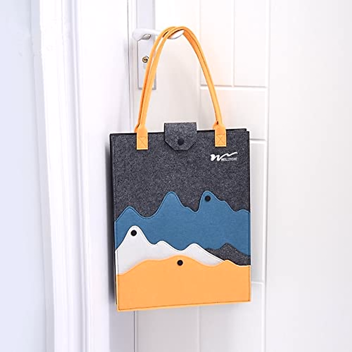 W WELCOYSINE Reusable Felt Bag Shopping Basket Storage Wood Log Carrier for Hospital, Shopping, Beach, Travel (DARK GREY-01 )