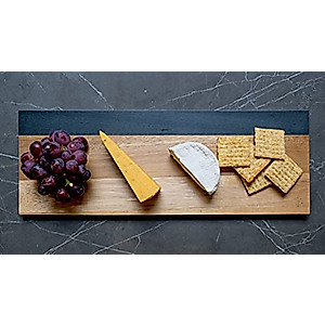 Acacia Wood and Slate Modern Cheeseboard (Acacia Wood and Black Slate) Charcuterie Platter for Wine, Cheese, Meat