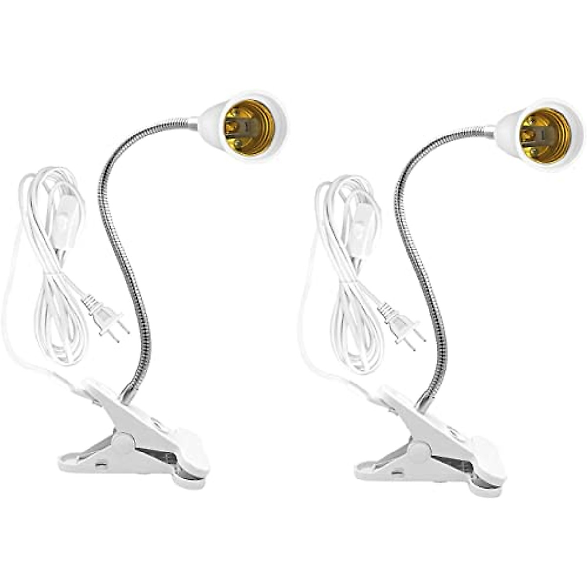 E26/E27 Clip Desk Lamp Holder,2 Pack Flexible Neck Light Bulb Socket,LED Table Light Adapter with On/Off Switch,6.8ft Cable Lighting Fixture,Reading Light Plant Grow Light with Adjustable Gooseneck