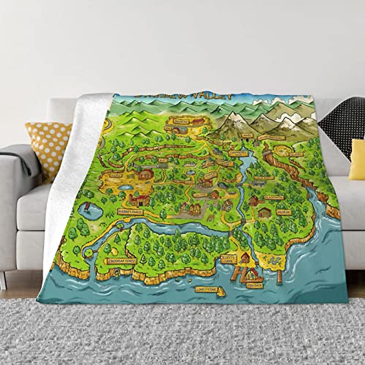 Stardew Valley Map Throw Blanket Soft Warm Bed Blanket for Travelling Camping Living Room Sofa Bedroom 50"X40"