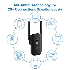 VANIN WiFi Range Extender -1200Mbps WiFi Repeater Wireless Signal Booster 2.4 & 5GHz Dual Band WiFi Extender with 2 Gigabit Ethernet Port, AP & Router Mode, 360°Full Coverage, Simple Setup