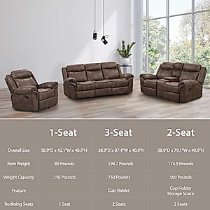24/7 Shop at Home Amos Oversized Nursery Glider Recliner Chairs for Adults, Manual Comfy Reading Couch, Overstuffed Reclining Loveseat Sofa, Adjustable Comfy Theater Seating, for Living Room, Brown