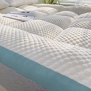 Twin XL Size Extra Thick Mattress Breathable Mattress Pad Protector Pocket Soft Down Alternative Fill Mattress Cover Bedding Quilted Fitted Fluffy Soft Mattress Pad, (35"x80",Green edges)