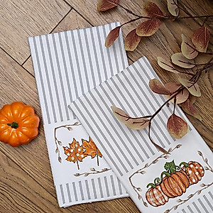 ARKENY Fall Kitchen Towels Set of 2,Orange Pumpkin Maple Autumn Dish Towels 18x26 Inch Drying Dishcloth,Farmhouse Home Decoration AD116