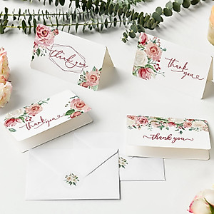 Artoid Mode 36 Pack Rose Floral Thank You Cards Wedding Greeting Cards Gift With Envelope Sticker Blank Note Cards for Birthday Wedding Baby Shower Bridal Shower, 4 x 6 Inch