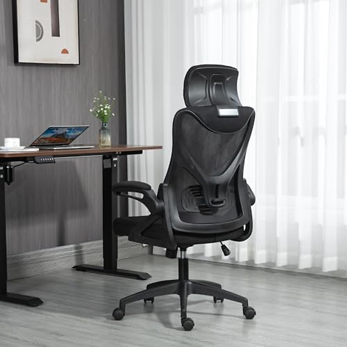 High Back Office Chair with Flip-Up Armrests,Ergonomic Home Office Desk Chairs with Adjustable Lumbar Support Headrest for Home Study Office