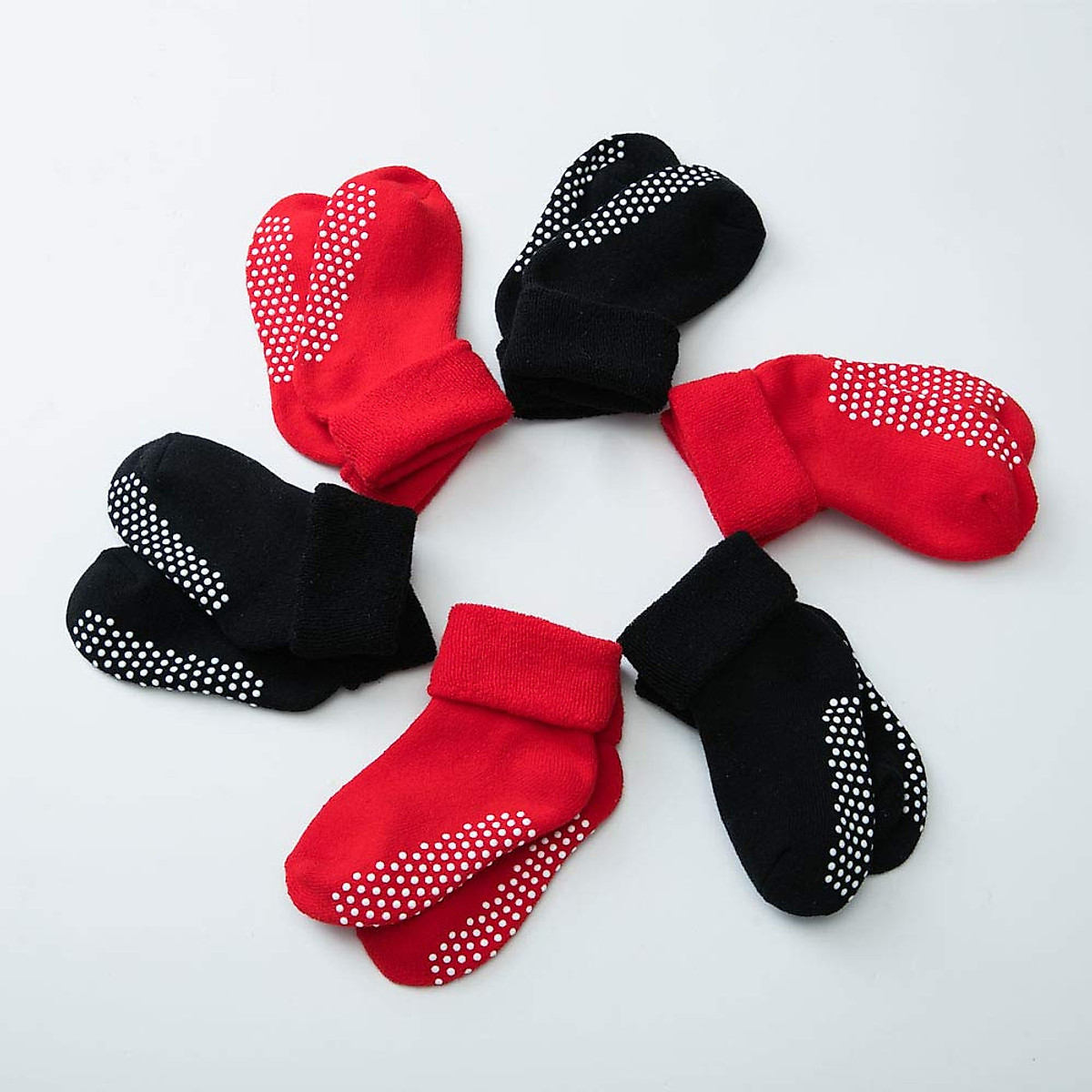Positif Grip Thick Warm Socks- 6 Pairs Baby Toddler Infant Kids boys Girls Anti Skid/Non Slip (3 Red 3 Black, 1-3Years)