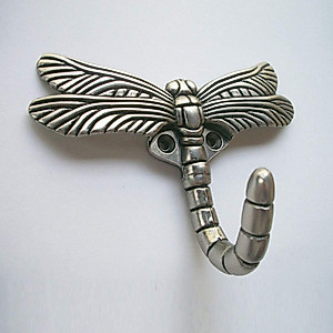 Geenite 2pcs Dragonfly Coat Hooks Decorative Creativity Wall Mounted Hanger Hook for Home Handbag Key Towel Bathrobe (Ancient Silver)