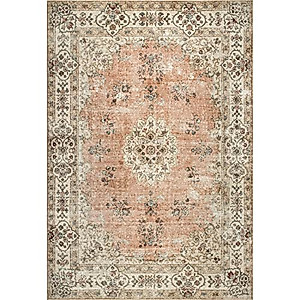 nuLOOM Ren Vintage Floral Machine Washable Area Rug, 5' x 8', Peach