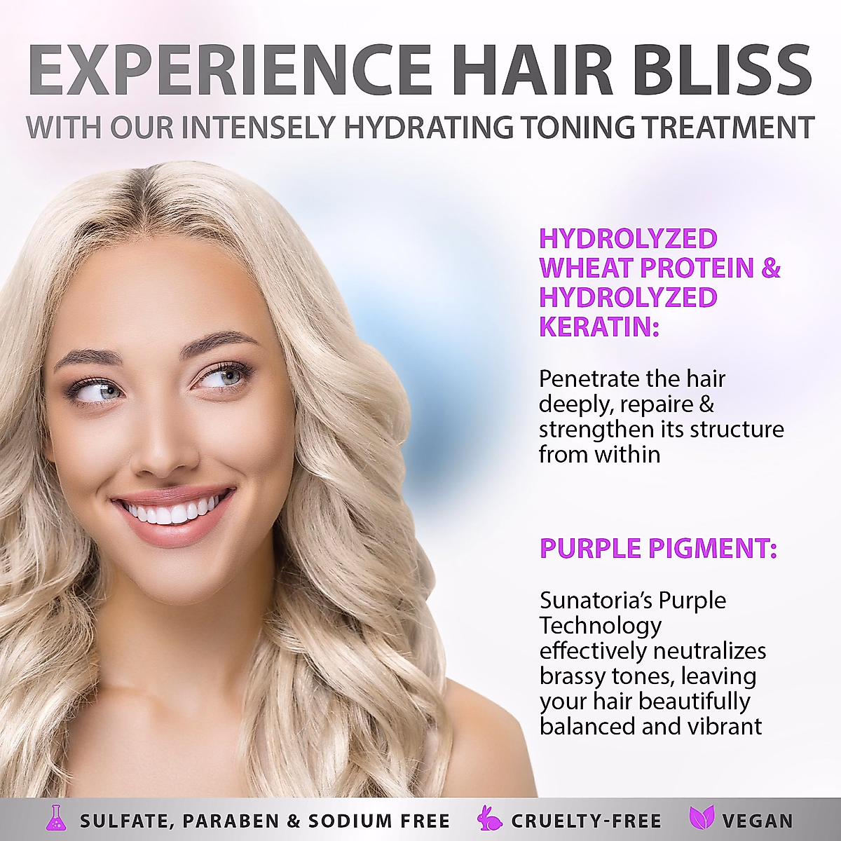 SUNATORIA NEW Keratin Purple Hair Mask- Blonde Hair Purple Toner - Repair & Nourishment Treatment for Bleached, Brassy Hair - No Yellow Tones - Deep Conditioner for Color Treated Locks