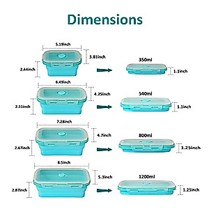 Silicone Lunch Box, Heebyoo 4 Pack Collapsible Food Storage Containers with Lids, Bento Lunch Boxes, Leftover Meal box For Kitchen, BPA Free, Microwave and Freezer Safe, Foldable Thin box Design