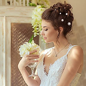 Hicarer 18 Pieces Wedding Pearl Hair Pins Bridal Rhinestone Pearl Hair Clips Hair Accessories U Shaped Bobby Pin Hair Barrette for Bride Bridesmaid Women Hair Style(White-Gold)